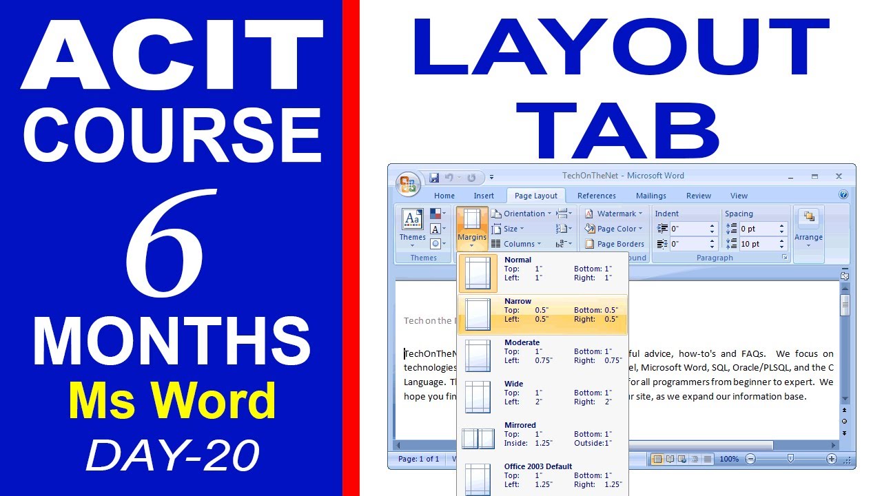 Advanced CIT Course - Microsoft Word Processing: Layout Tab Commands ...
