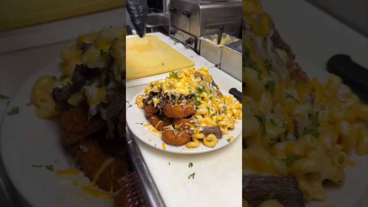 SHORT RIB MAC & CHEESE ONION RING APPETIZER from Elm Street Diner in ...