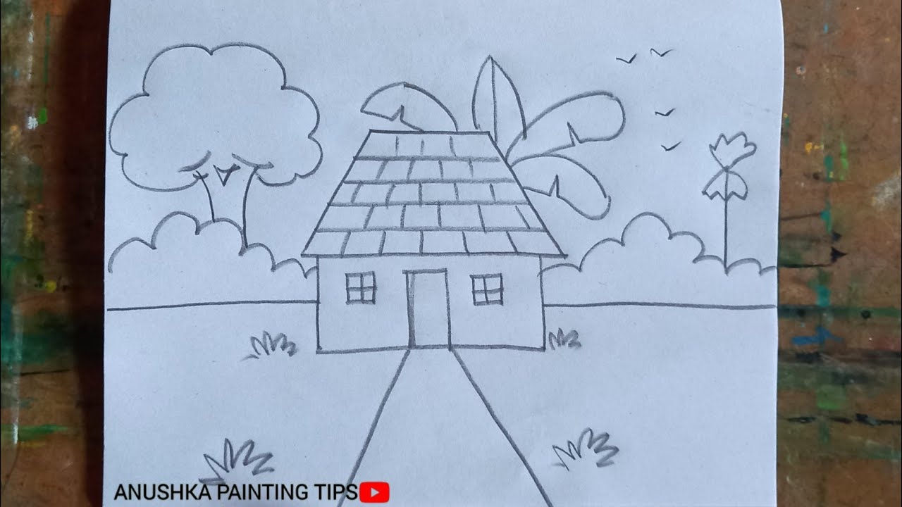 village scenery drawing outline - YouTube