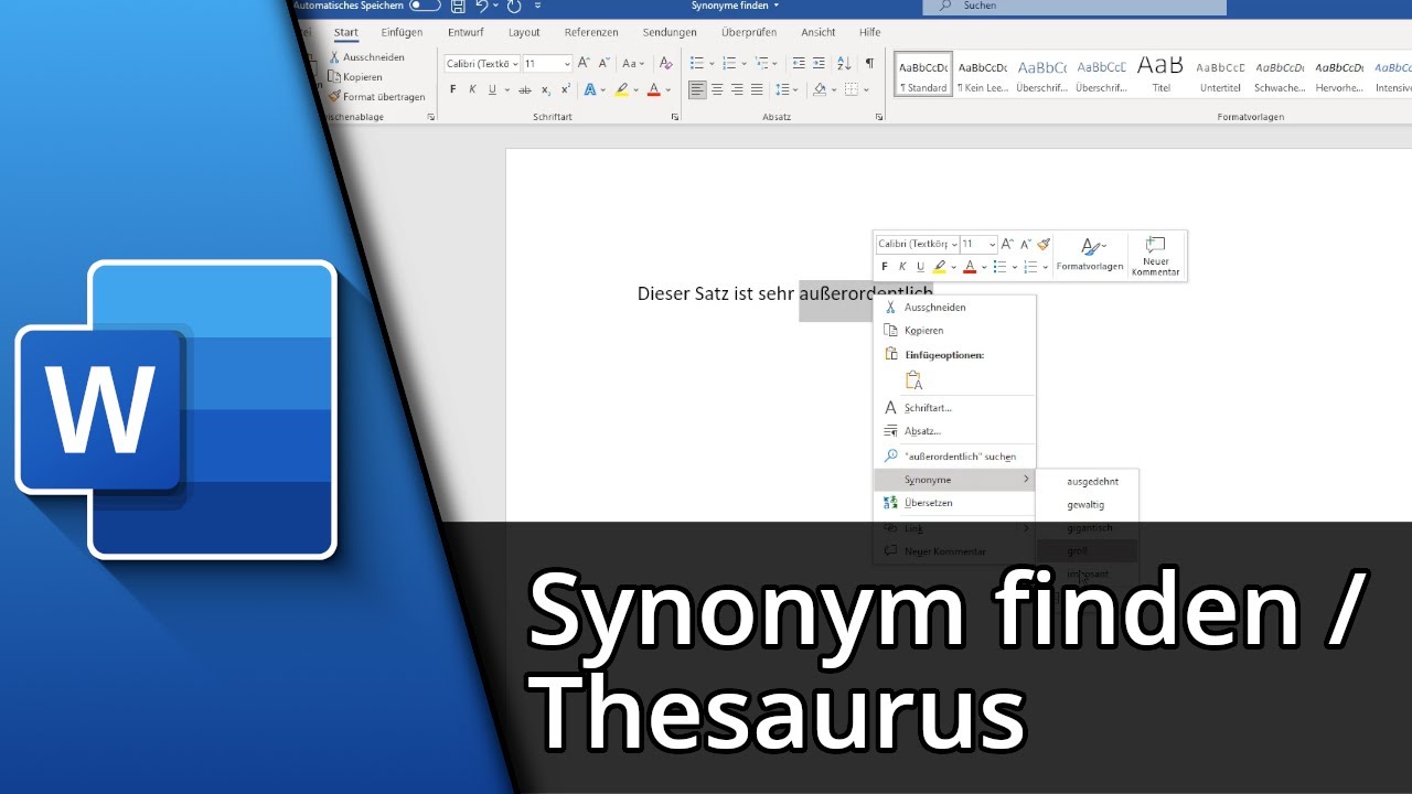 Word Synonym finden | Word Thesaurus nutzen Tutorial - YouTube