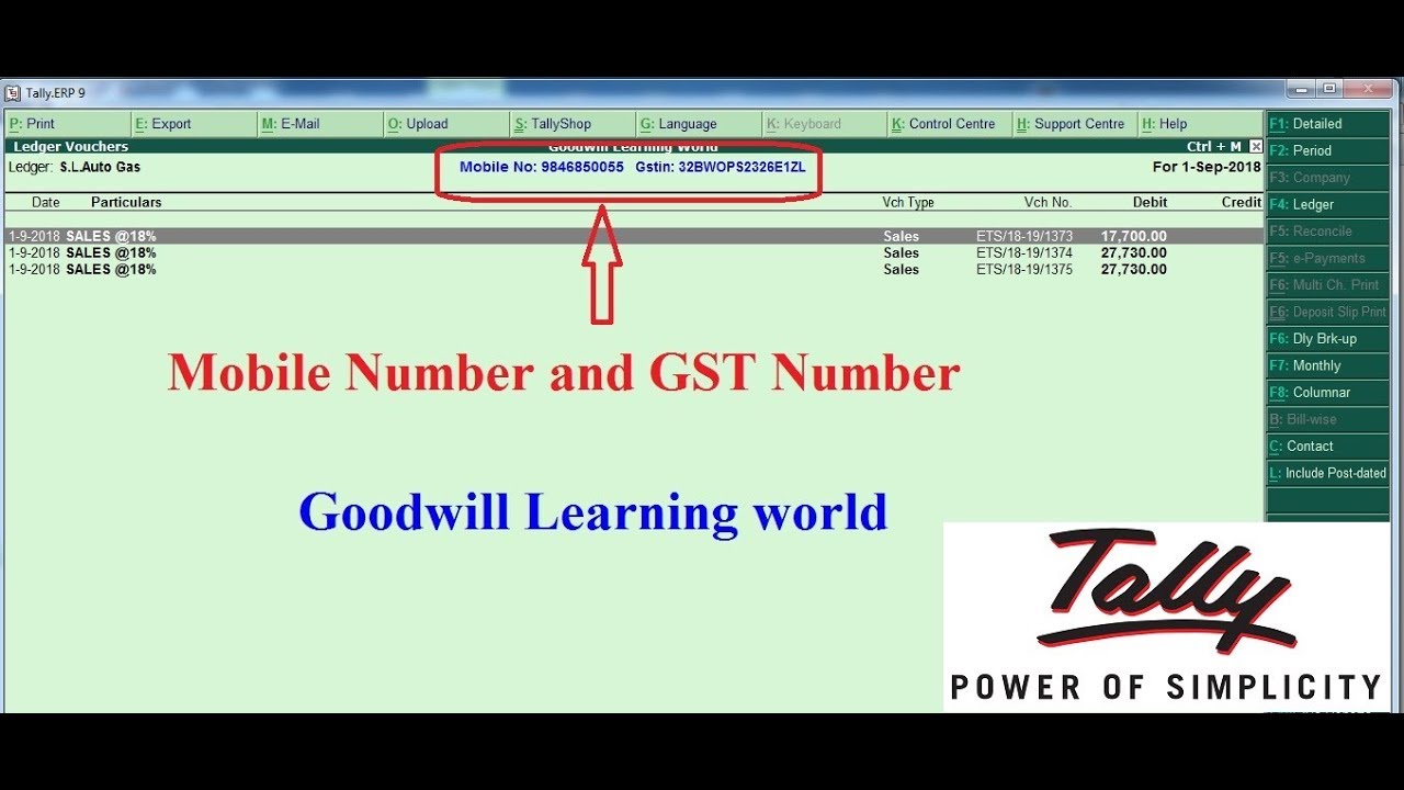 Tally TDL for View Party Mobile Number and GST Number in Ledger Account ...