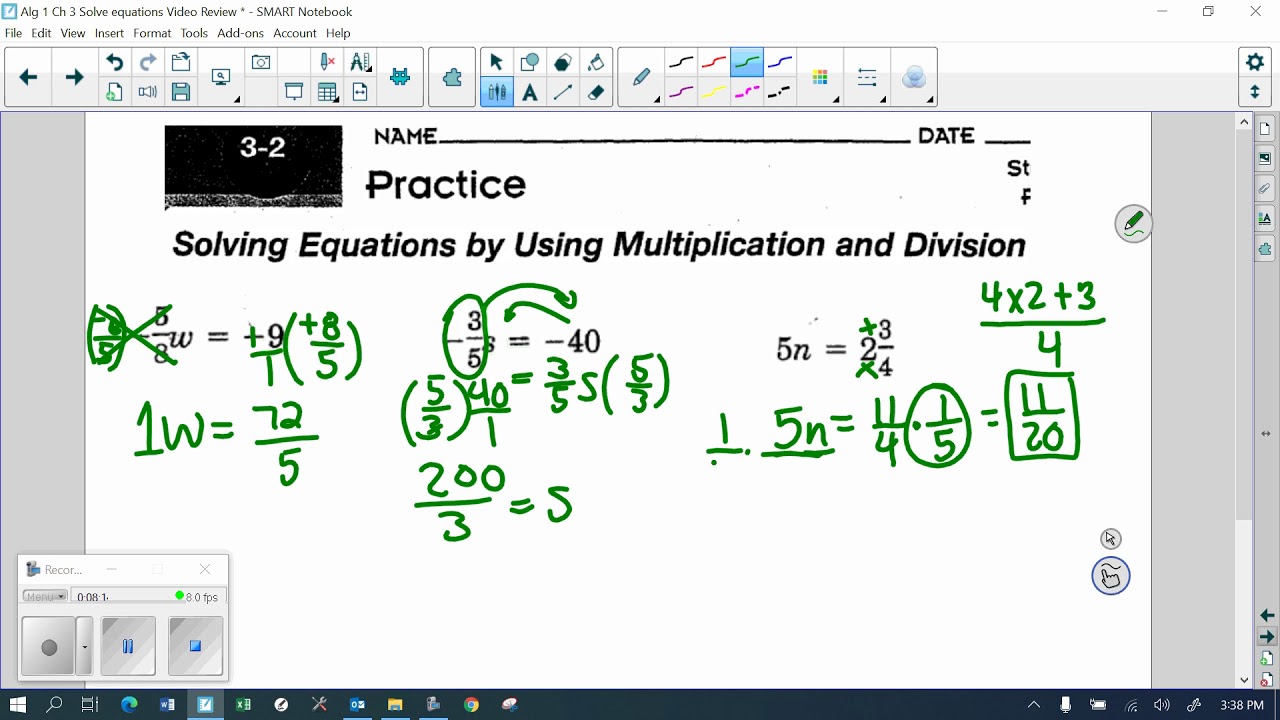 Alg 1 Ch 3 Solve equations Video Review 32 min - YouTube