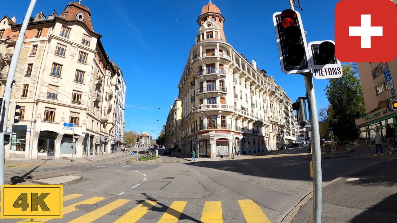 Geneva, Switzerland (Route de Chêne to Champel) | Spring【4K】Canton de ...