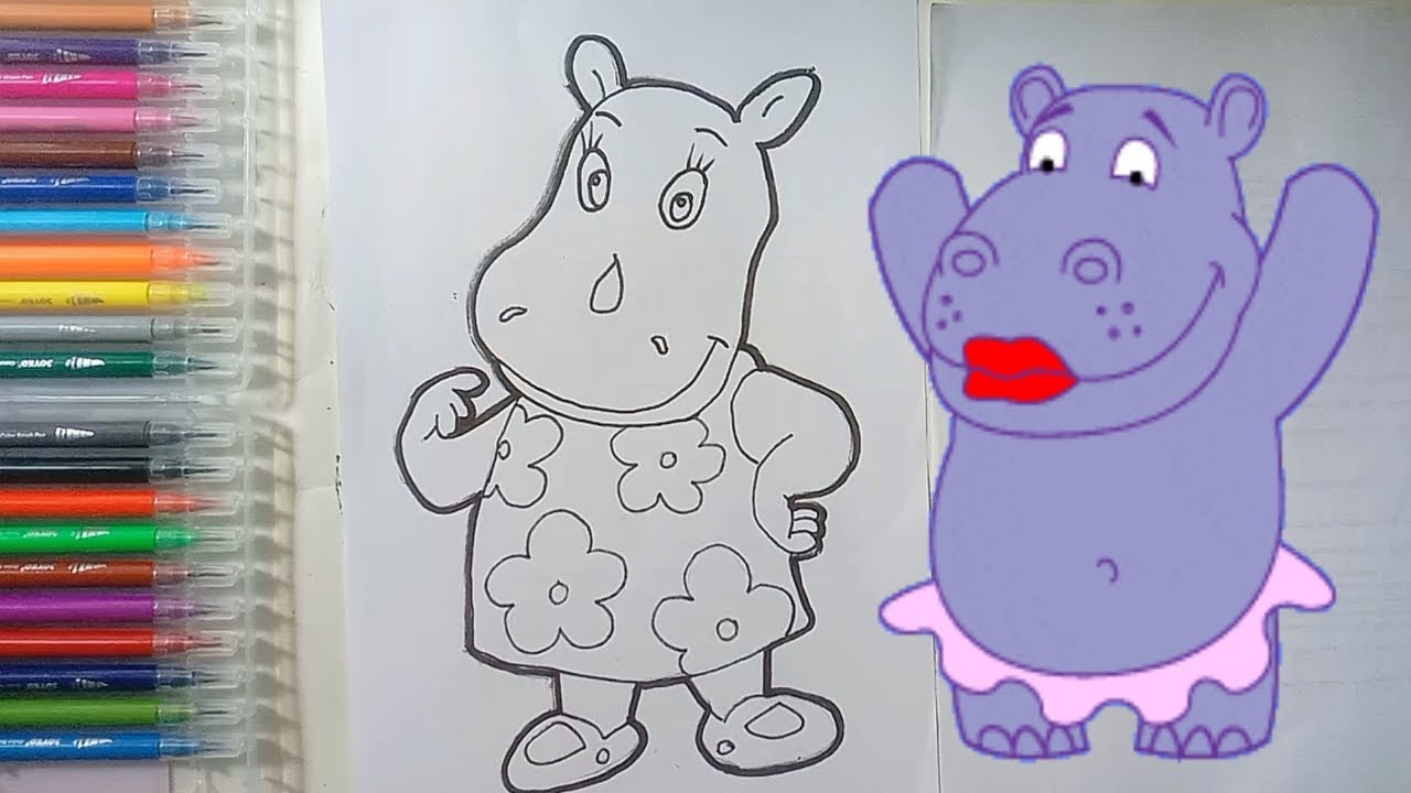 Drawing and Coloring Gloria Hippopotamus | How to Draw Gloria ...