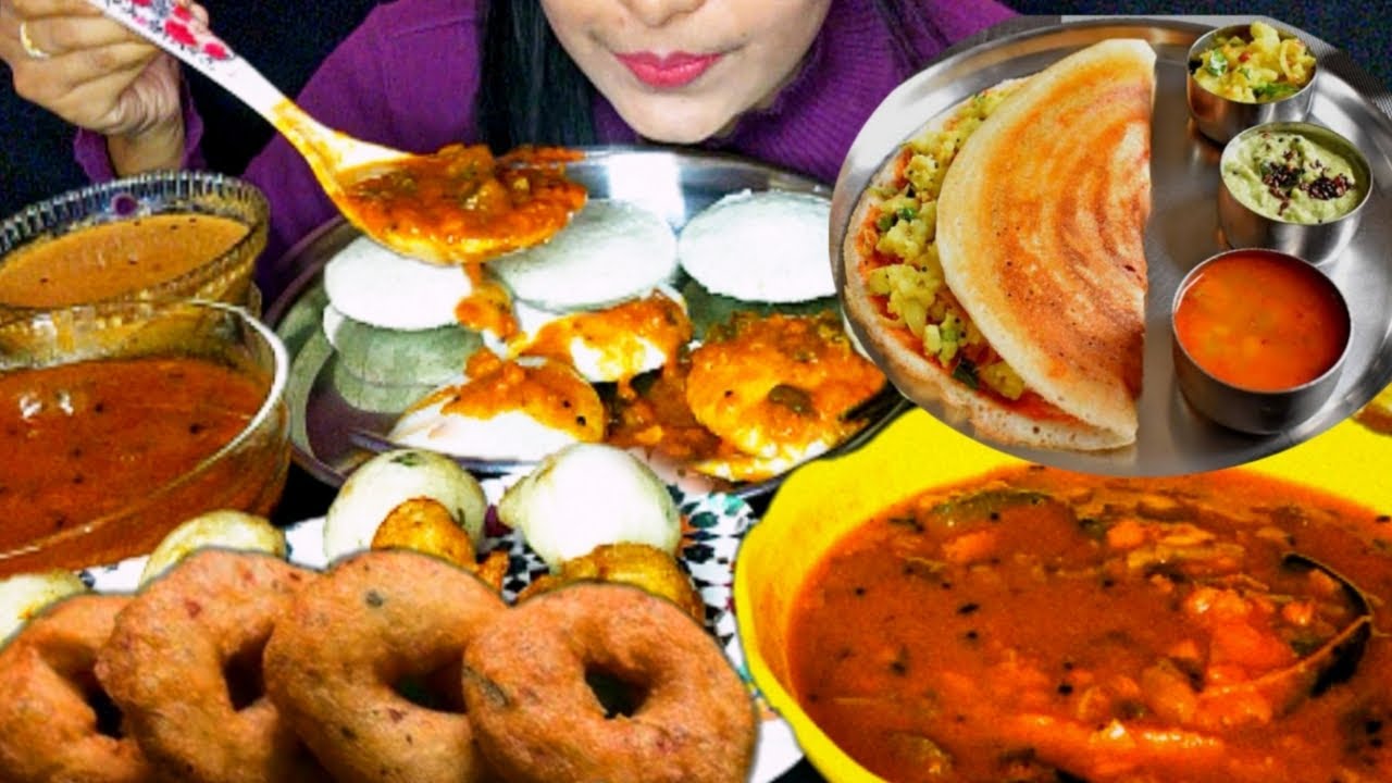 Eating Masala Dosa, Medu Vada,Idli Sambar, Appe || SOUTH INDIAN THALI ...