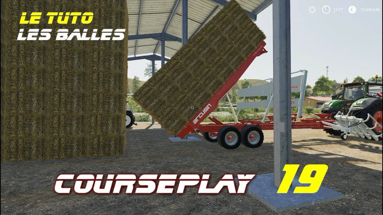 Courseplay-Autodrive FS 19 Ramaser les balles avec l'arcusin - YouTube