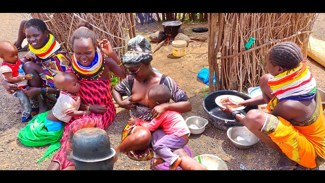 African village moms cooking delicious meal with their babies - YouTube