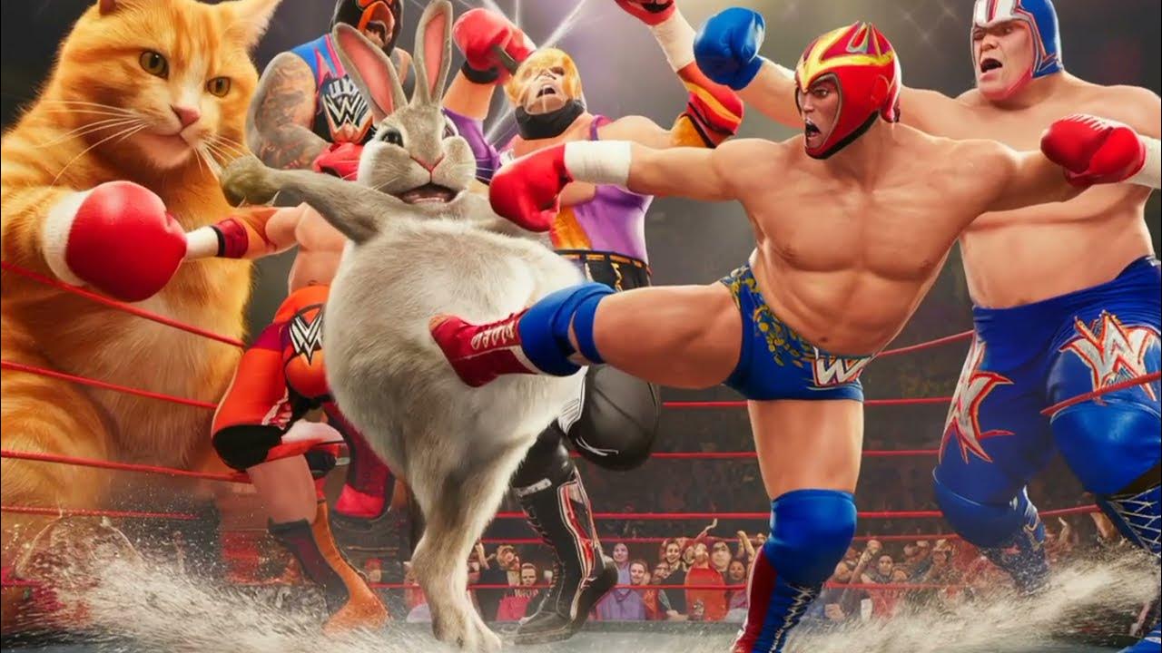 cat vs Rabbit WWE wrestler boxing fights - YouTube