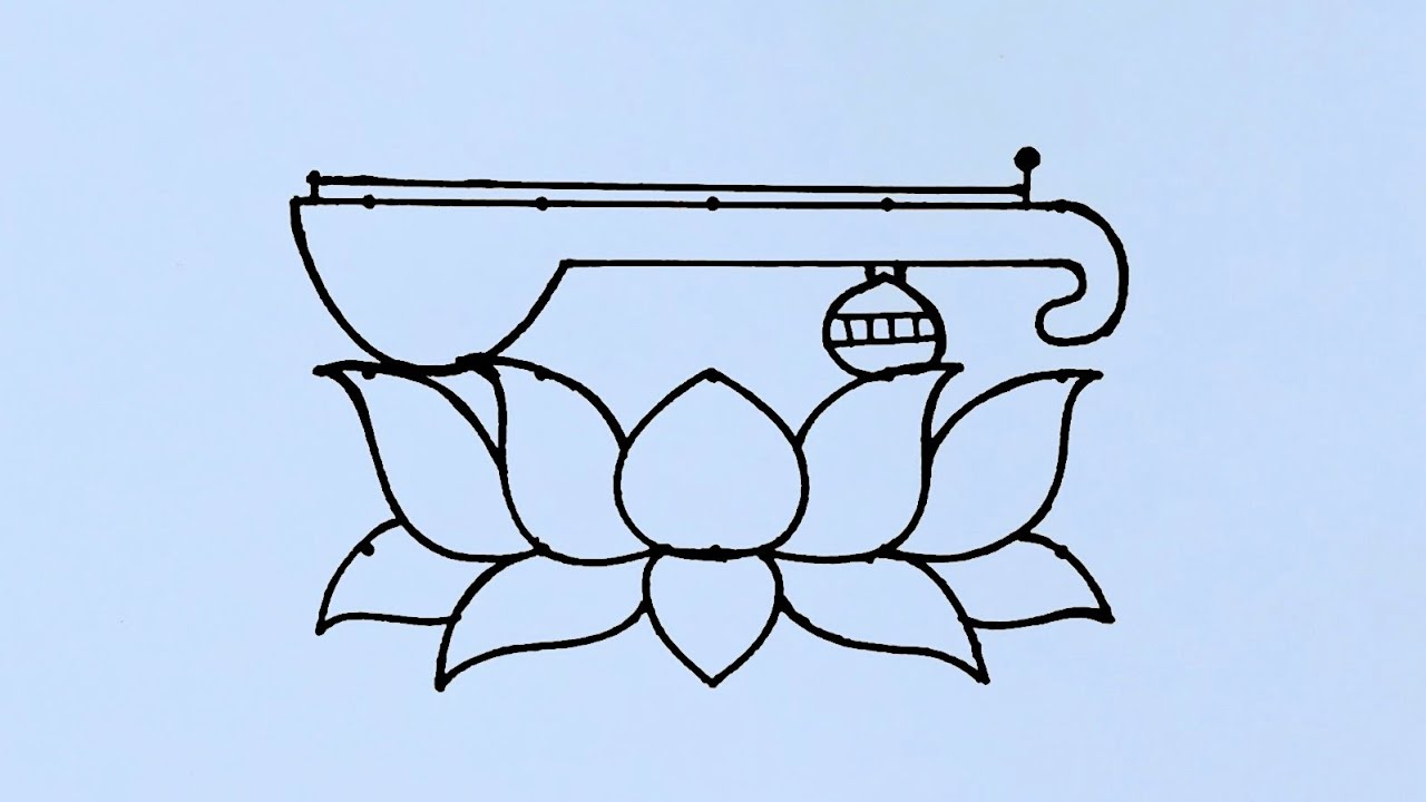 Easy Veena and Lotus drawing from 3×5 dots // Saraswati Puja Rangoli ...