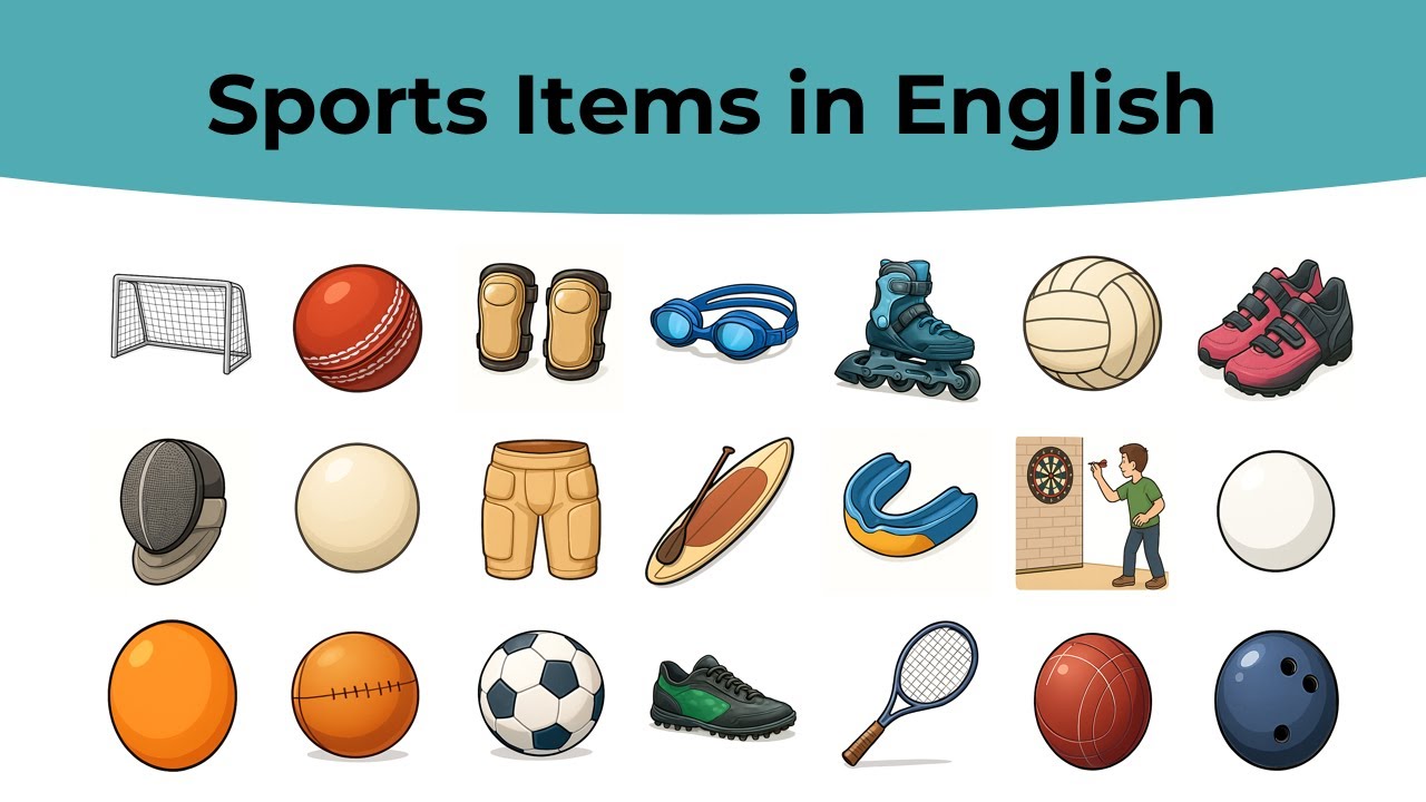 Sports Items in English | English Vocabulary | English Learning with ...