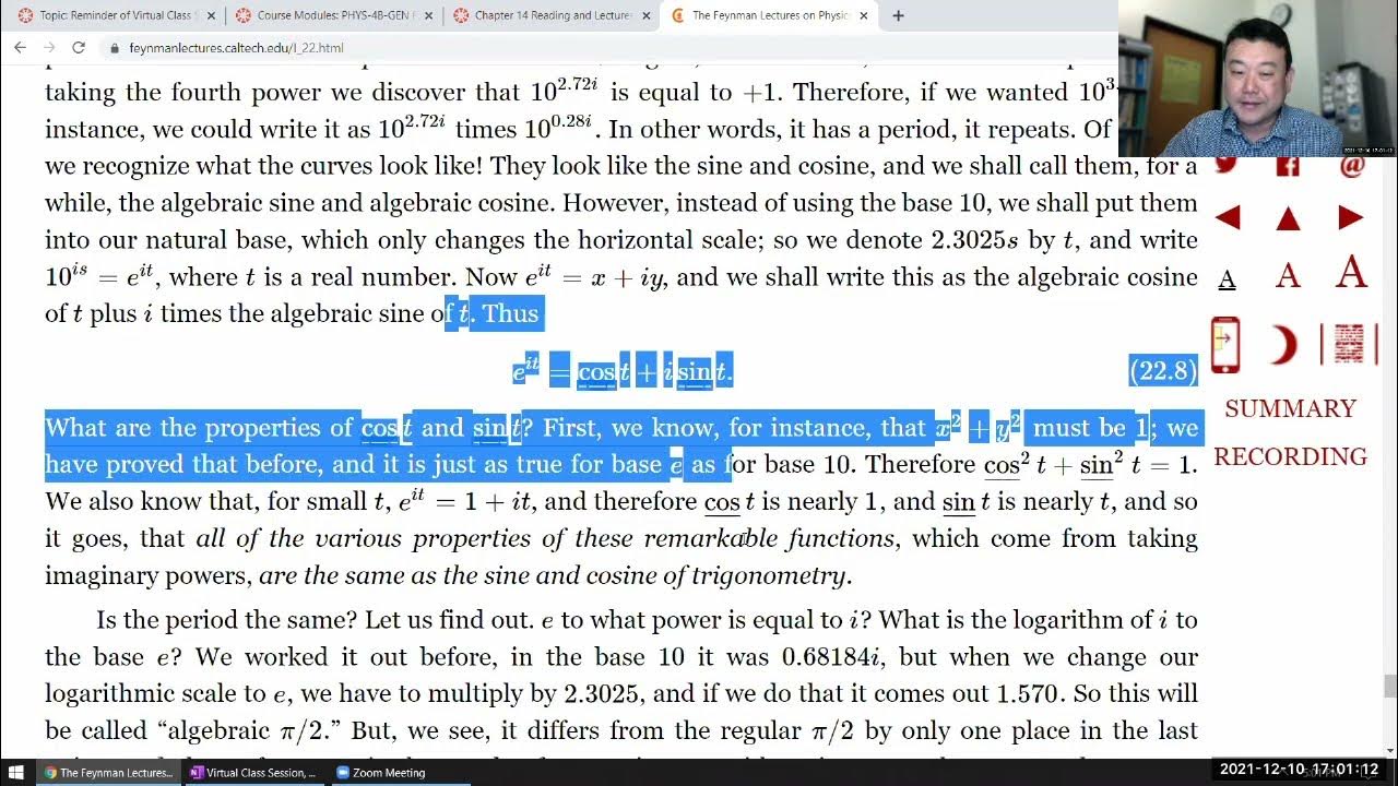 Physics 4B - On Mathematical Maturity; Feynman Lectures Vol 1, Ch 22, Algebra Complex ...