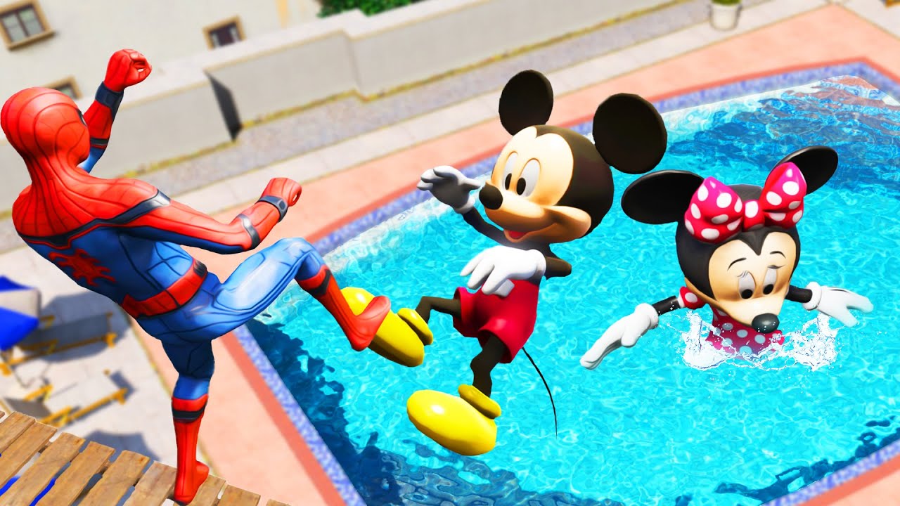 GTA 5 Spiderman & Mickie Mouse and Minnie Mouse Epic Water Ragdolls ...