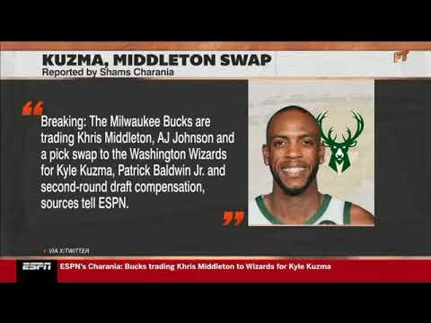 Bucks trade Khris Middleton to Wizards for Kyle Kuzma - YouTube