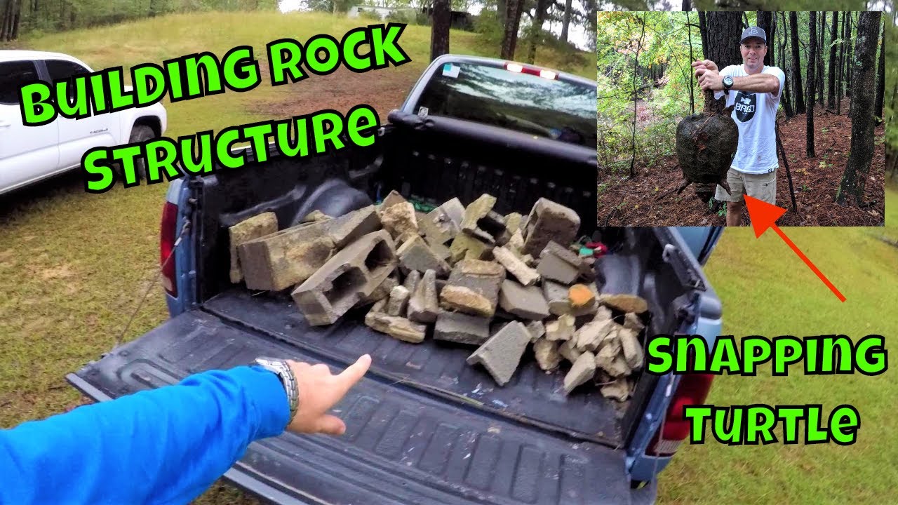 Building Rock Structure for Bass Pond | We Got another Snapping Turtle ...