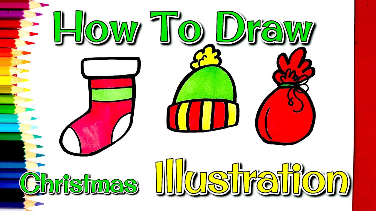 How To Draw Christmas Illustration For Kids / draw Winter Hat ...