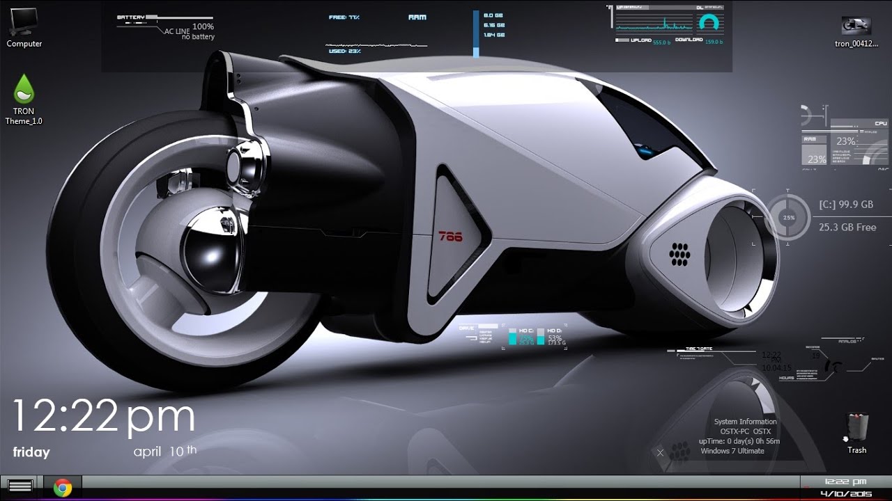 TRON Theme Rainmeter Windows customization - YouTube