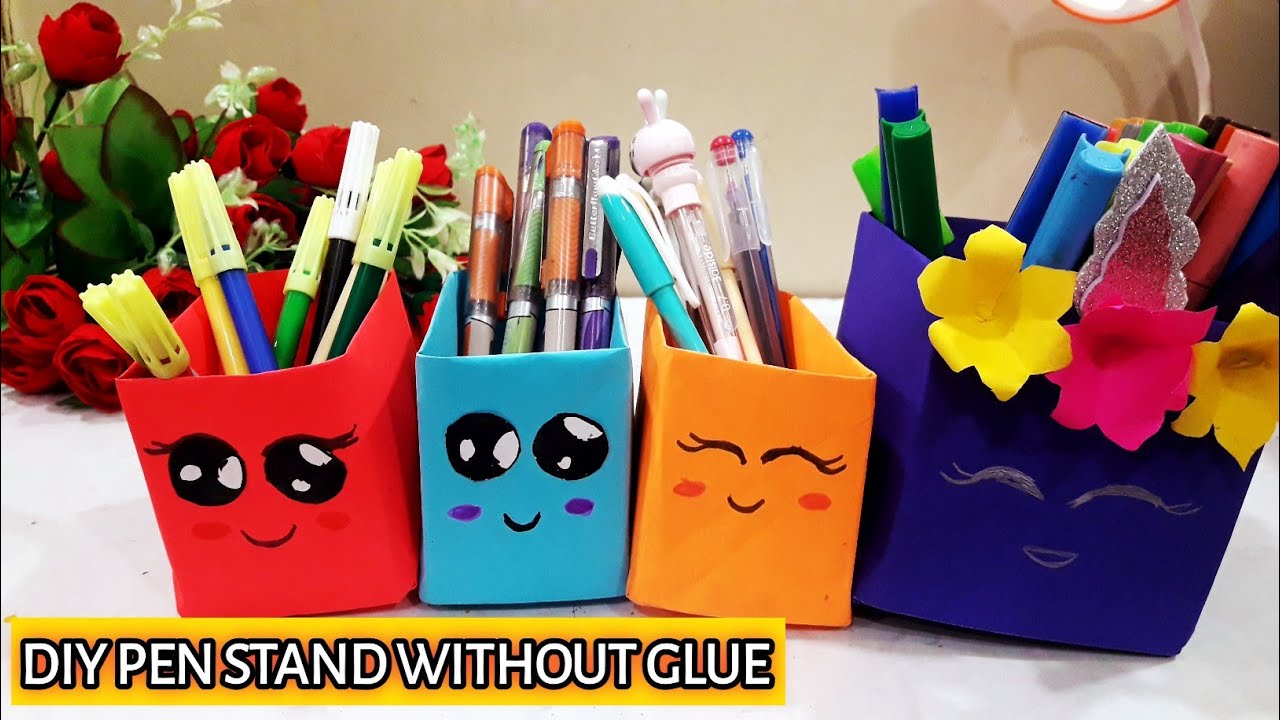 how to make pen stand|without glue,cardboard | Homemade Pen stand ...