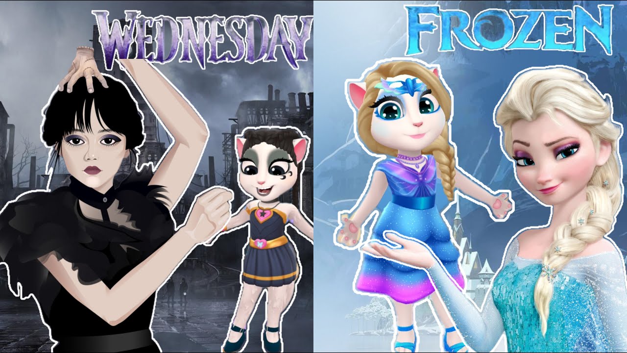 My Talking Angela 2/ Wednesday Addams and Elsa Frozen - YouTube