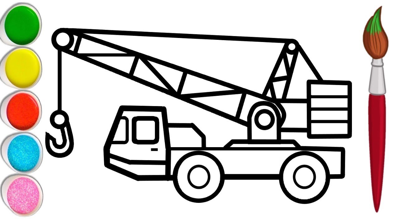 Crane Drawing, Painting, Coloring for Toddlers | Excavator, Tractor ...