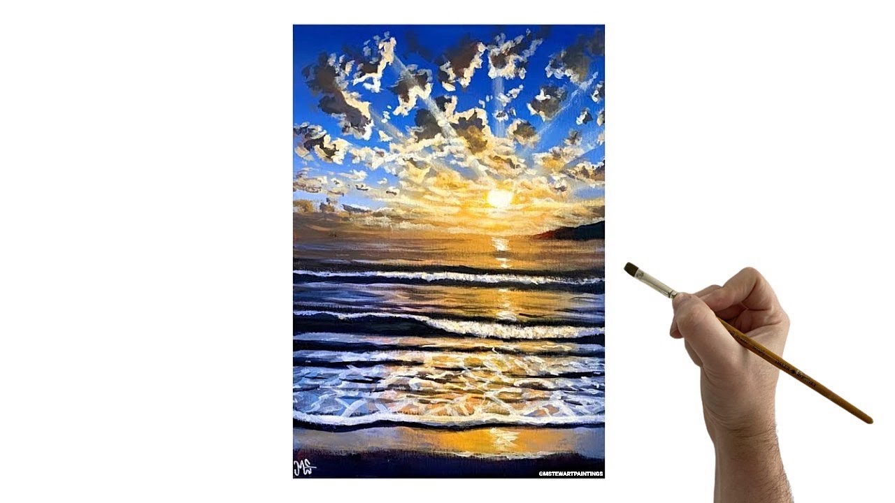 Sunset beach painting tutorial sunset beach acrylic painting tutorial ...