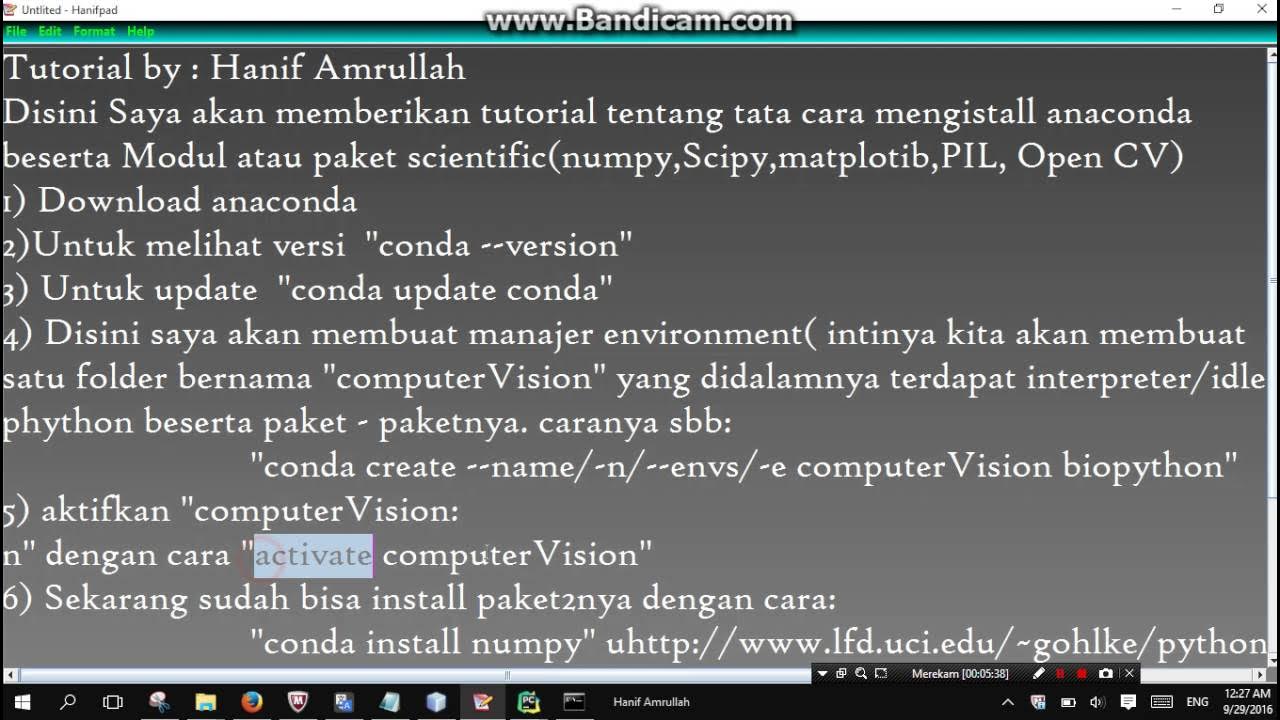 cara install anaconda., numpy, scipy, matplotlib beserta opencv dan PIL ...