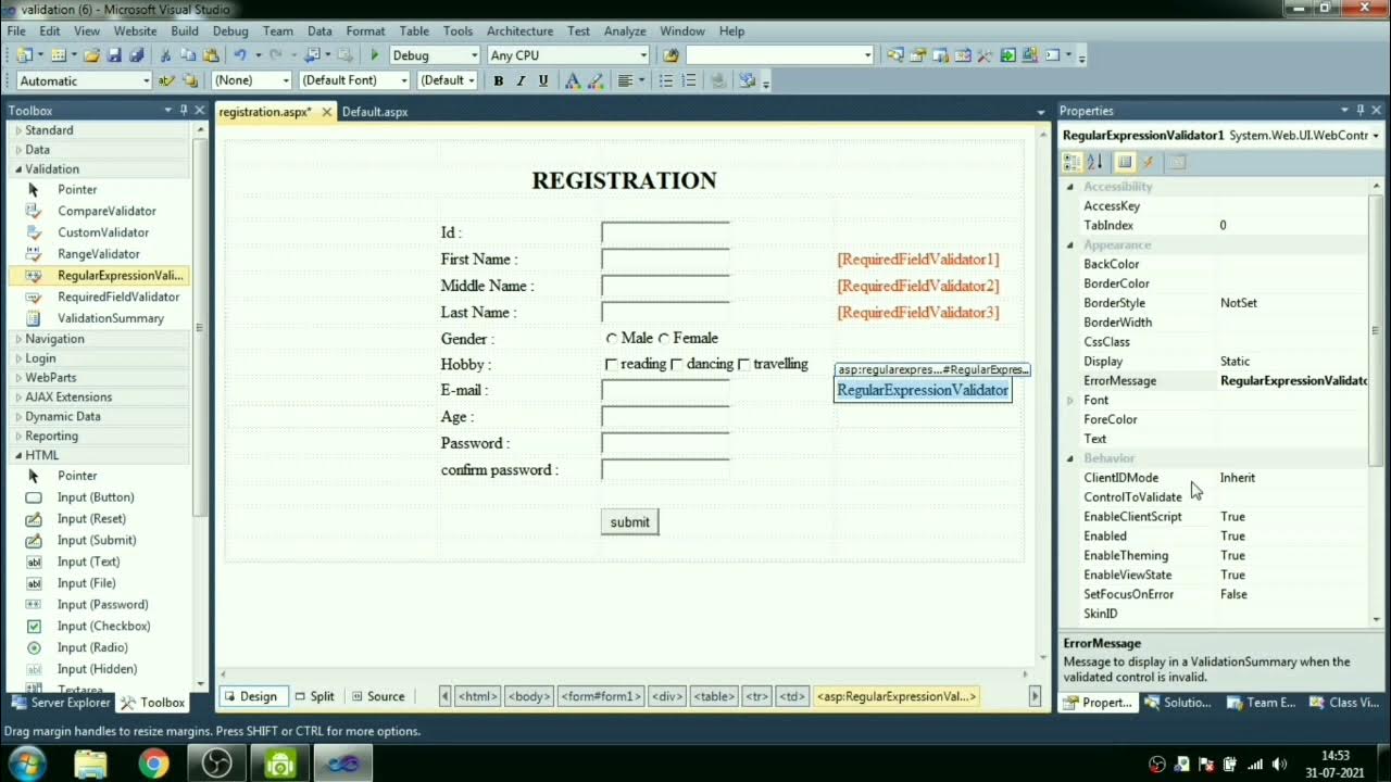 #ASP.NET3 How to use Validation Controls in ASP NET VALIDATION PART2 - YouTube
