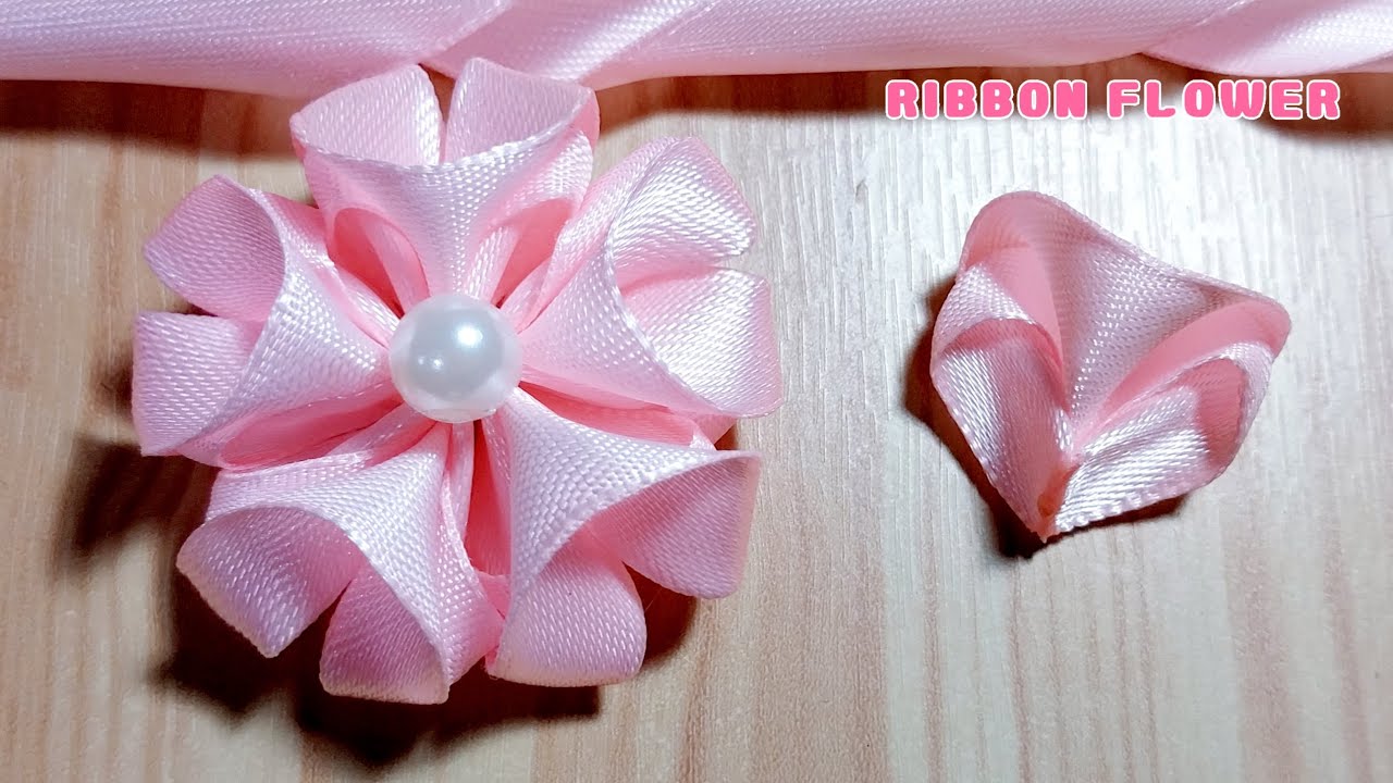 Kanzashi ribbon flower tutorial/Satin ribbon craft/Ribbon flowers easy ...