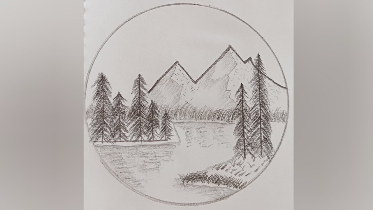 Easy Beautiful Mountain lake Drawing / Drawing Mountain with pencil ...