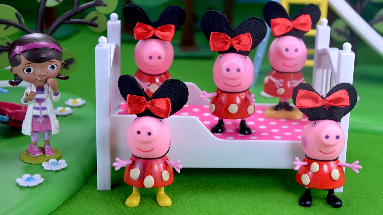 Five Little Peppa Jumping on the Bed Minnie Mouse Nursery Rhymes - YouTube