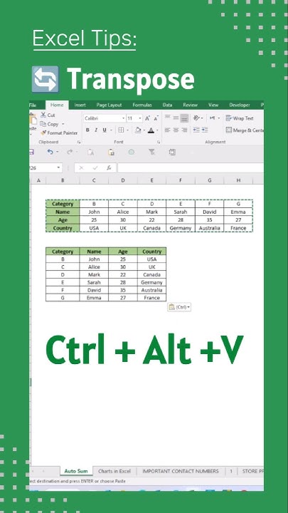 Easily Transpose Data In Excel With Simple Keyboard Shortcuts #shorts #exceltips #exceltricks ...