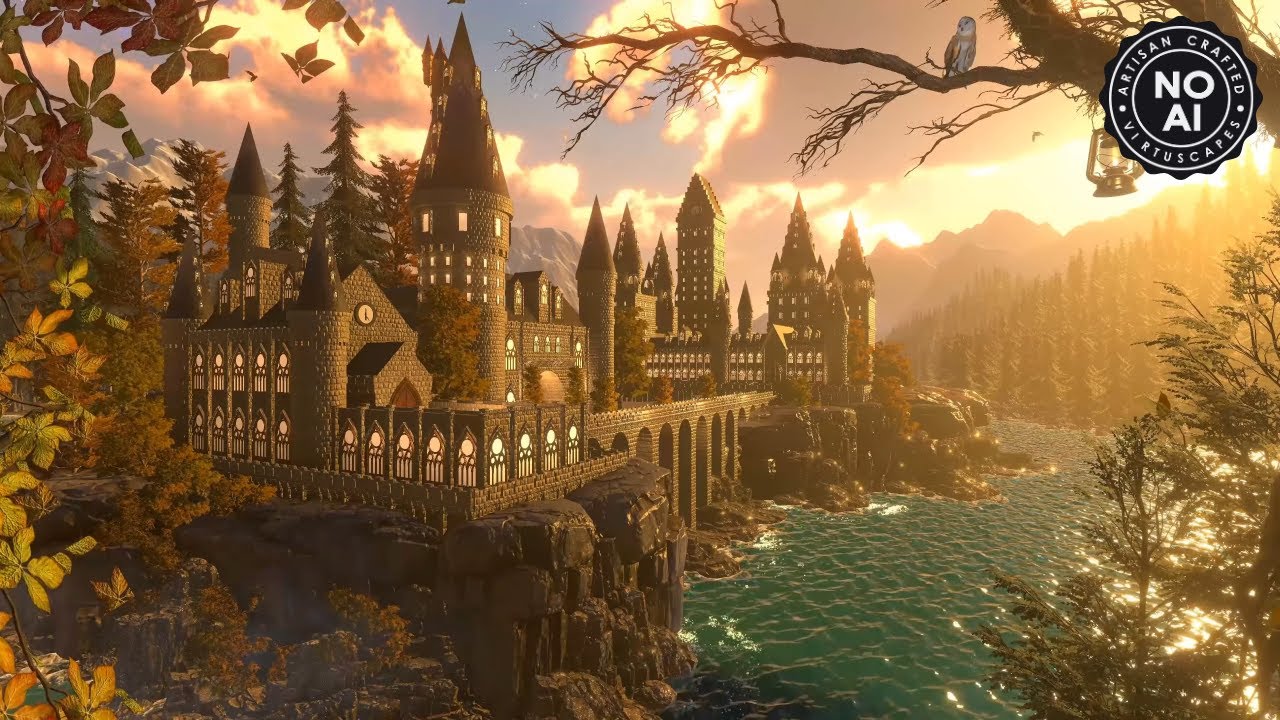 Autumn At Hogwarts | Sunset Ambience | Tree Wind, Water & Forest Nature ...