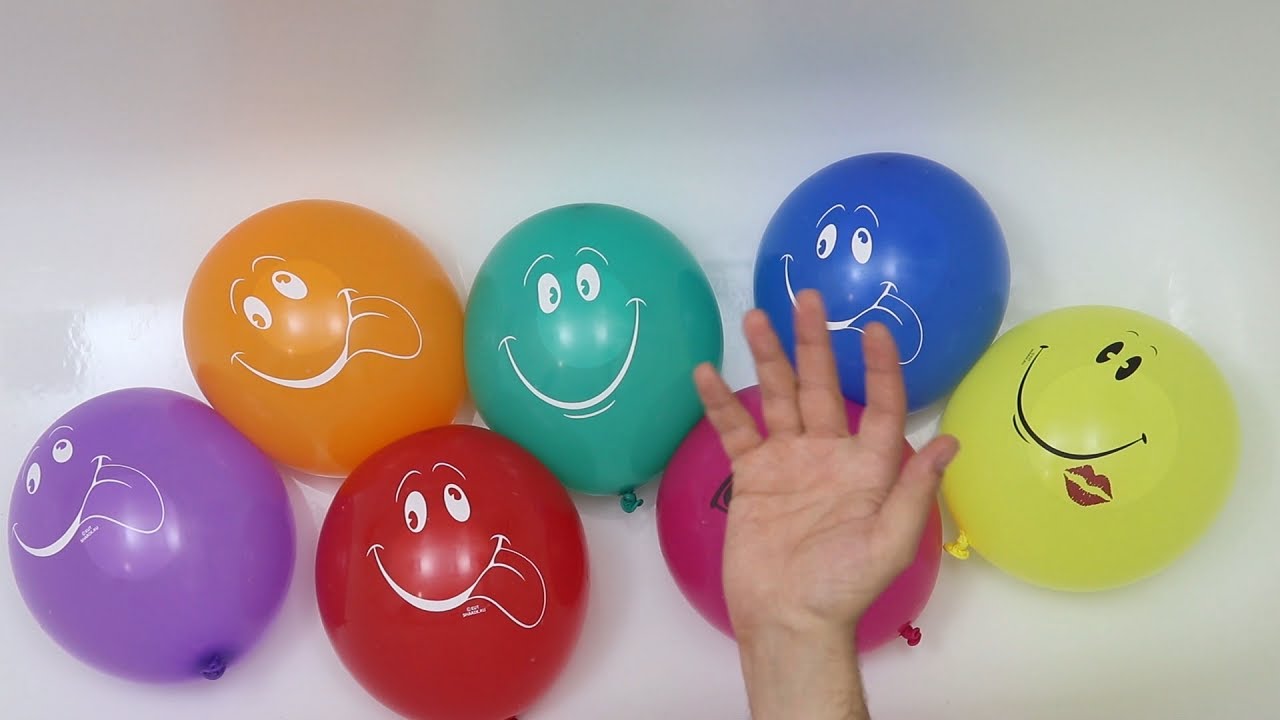 Learn colors. A family of fingers bursts an air and a water balloon for ...