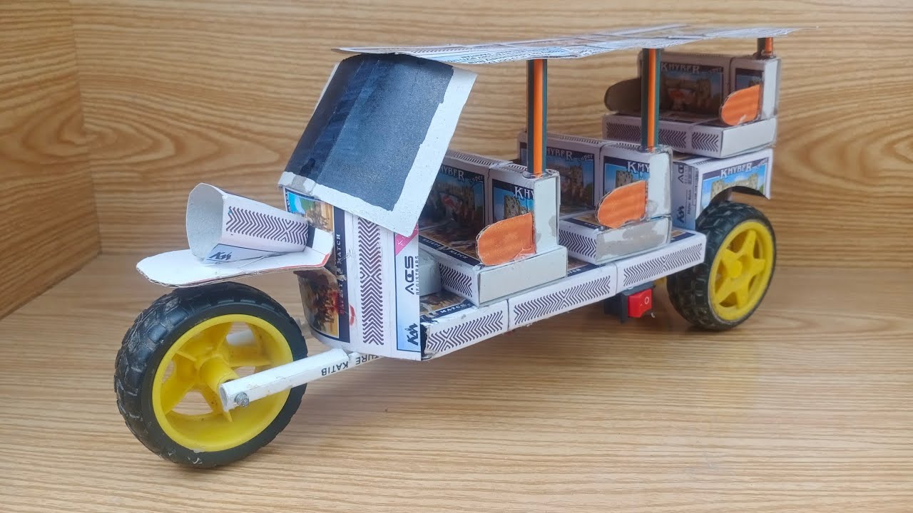 How to Make DC Motor Matchbox Cycle Rickshaw | Dc Motor Matchbox Crafts ...