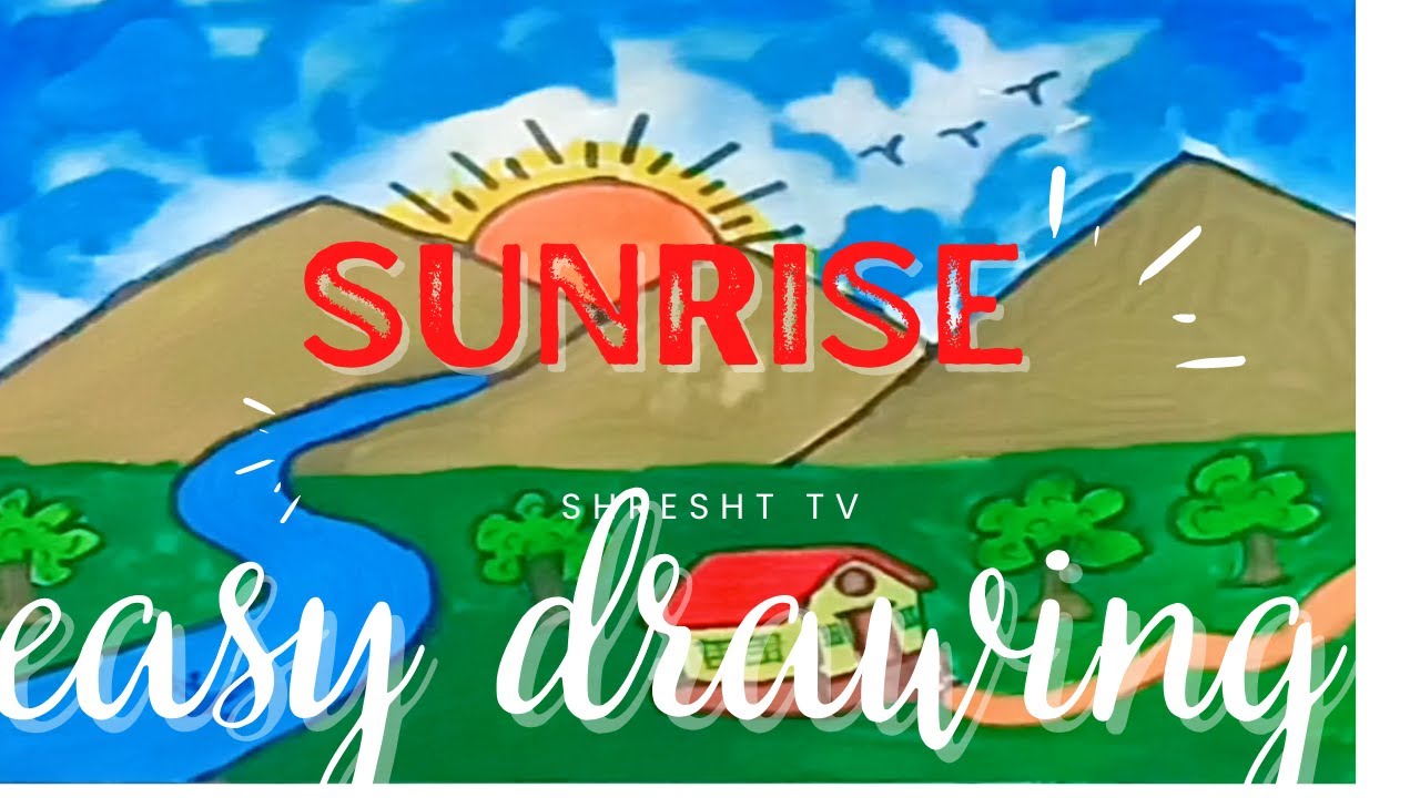 how to draw a sunrise for beginners| how to draw a sunrise scenery| how ...