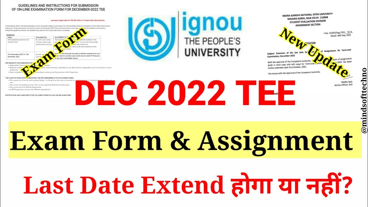 Ignou December 2022 Exam Form & Assignment Submission Last Date Will ...