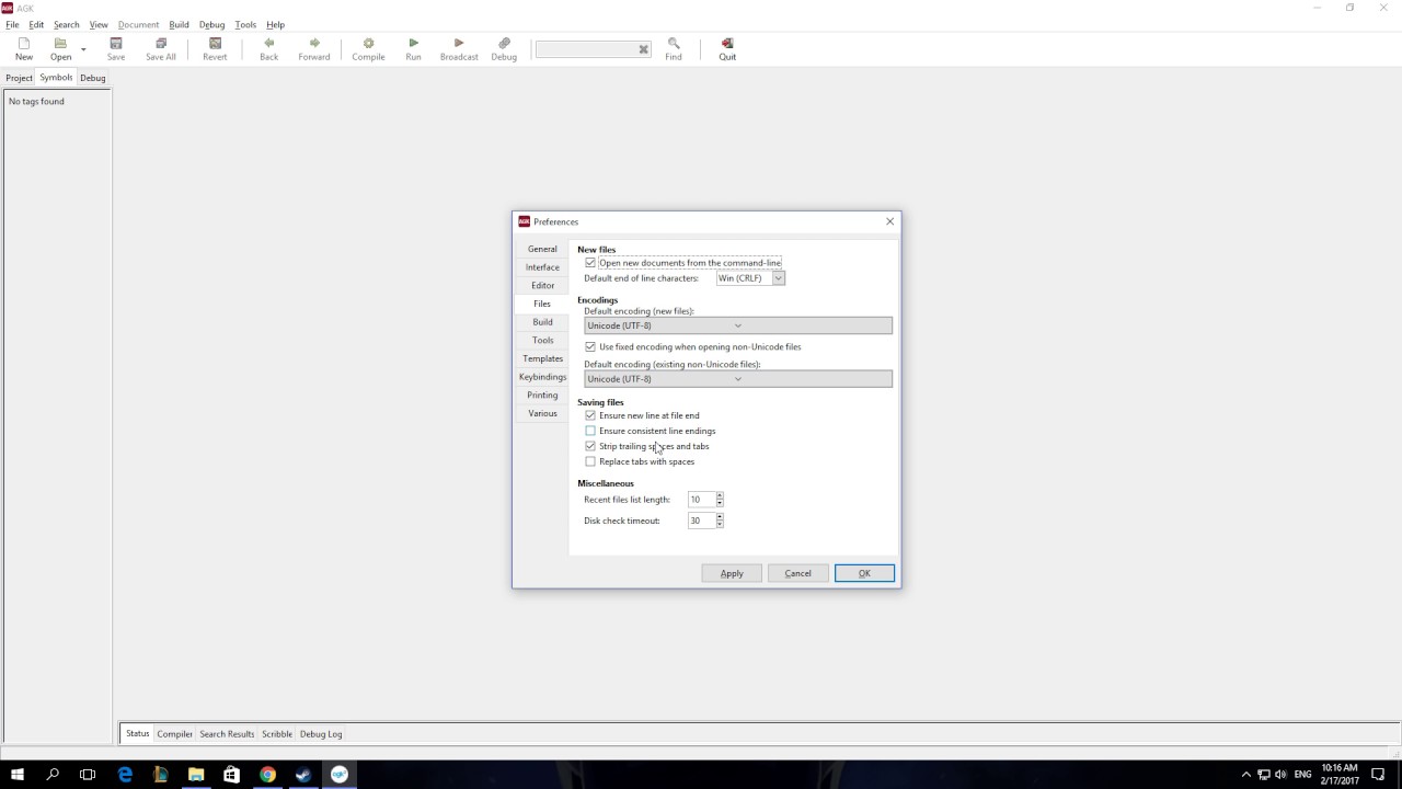 How To Disable Strip Trailing Spaces and Tabs In App Game Kit AGK - YouTube