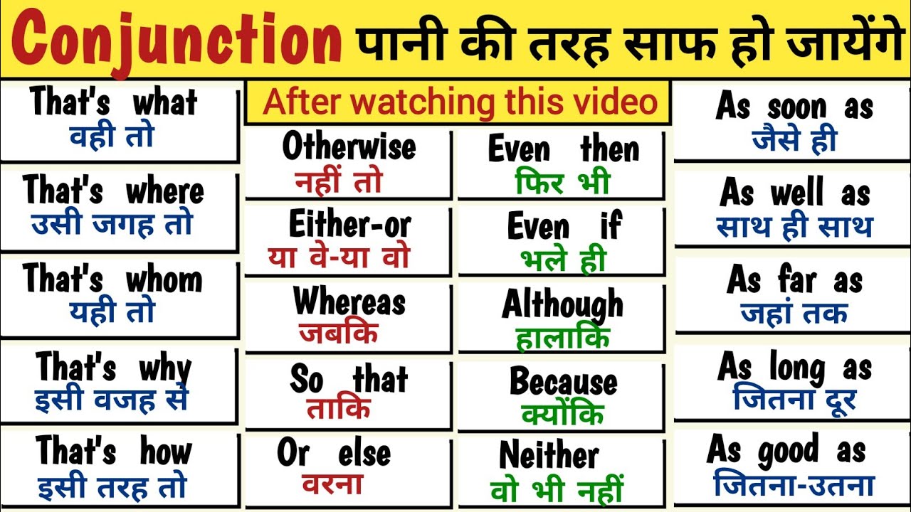 सभी Conjunctions एक ही वीडियो में। Spoken English | Conjunction in ...