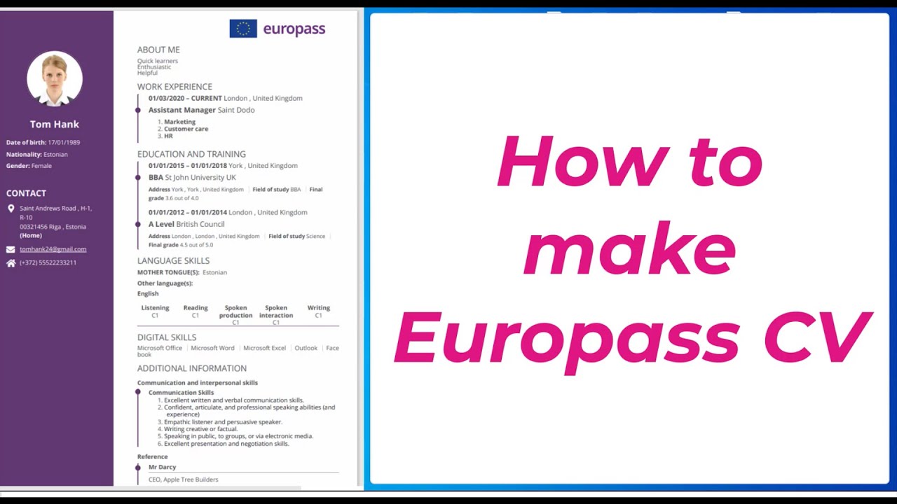How to make Europass CV - YouTube