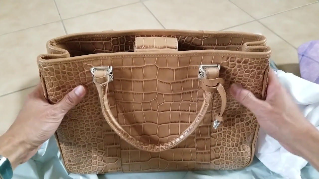 Unboxing New BRIGHTON Monroe CROC Emboss Satchel Leather Crossbody ...