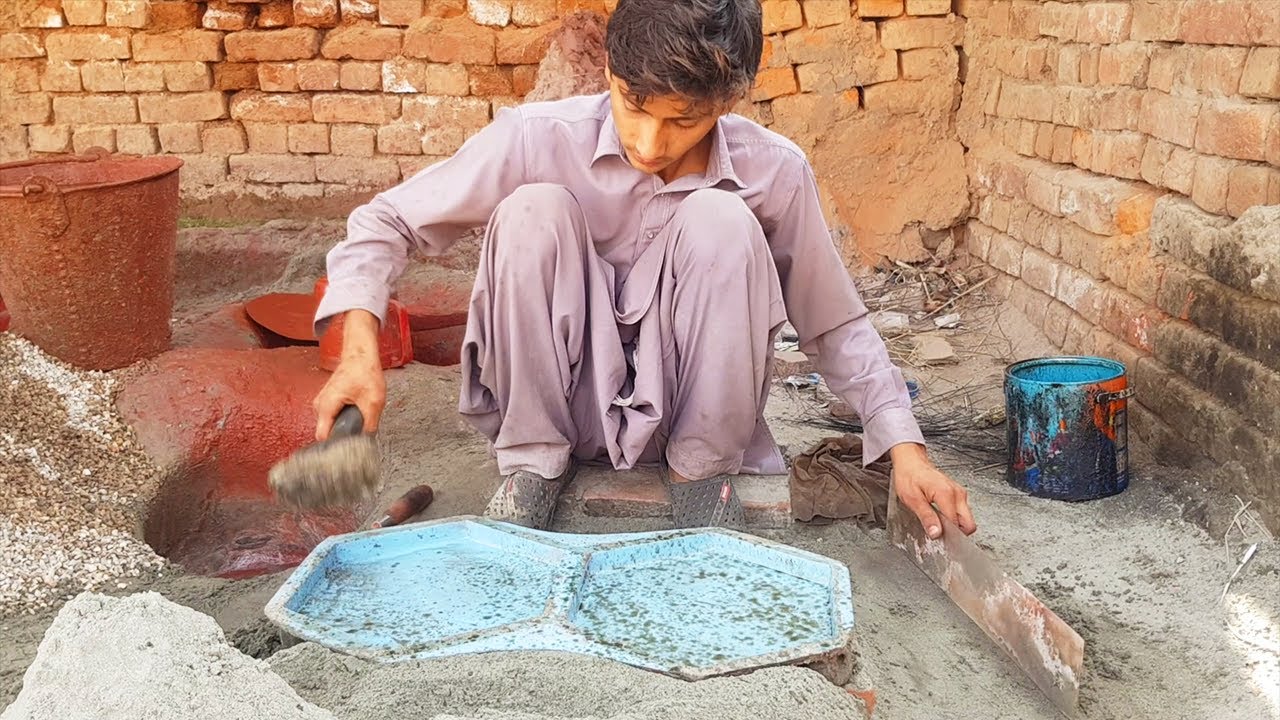 Making Concrete Interlocking Red Block | Cement Tiles - YouTube