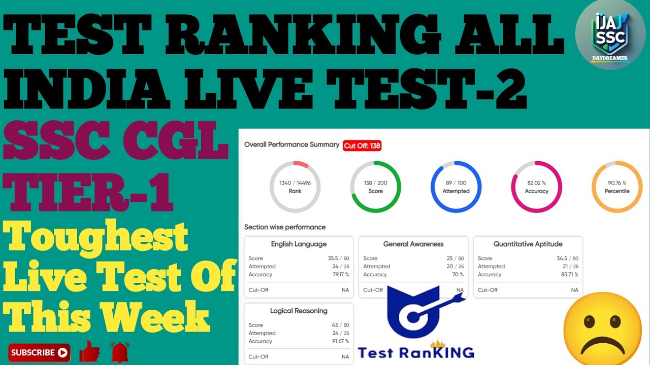 SSC CGL TIER 1🎯 Test Ranking Live Mock- 2🔥 Target SSCCGL 2025 # ...