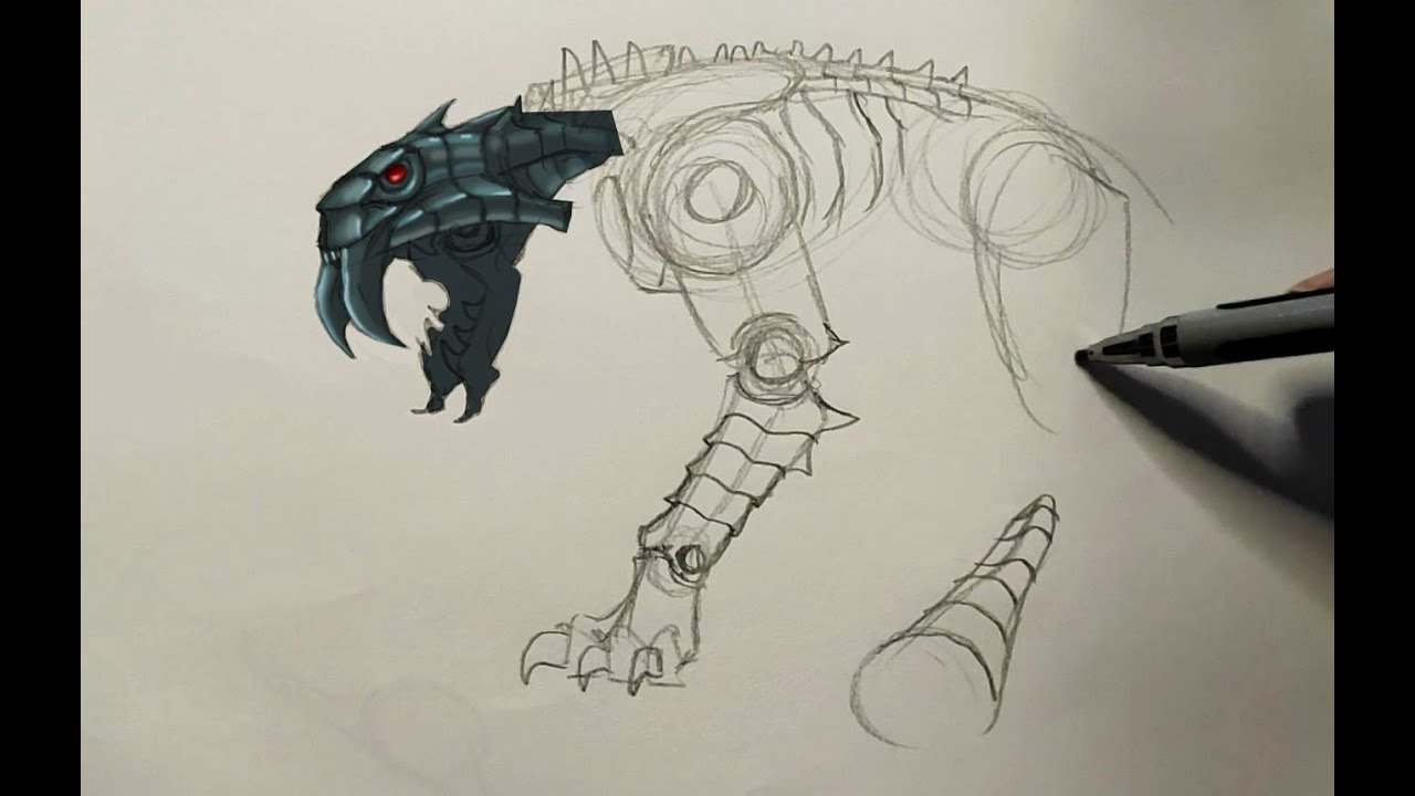 08 - Robots anatomy 102, drawing animal mechs - Sabretooth Tiger - YouTube