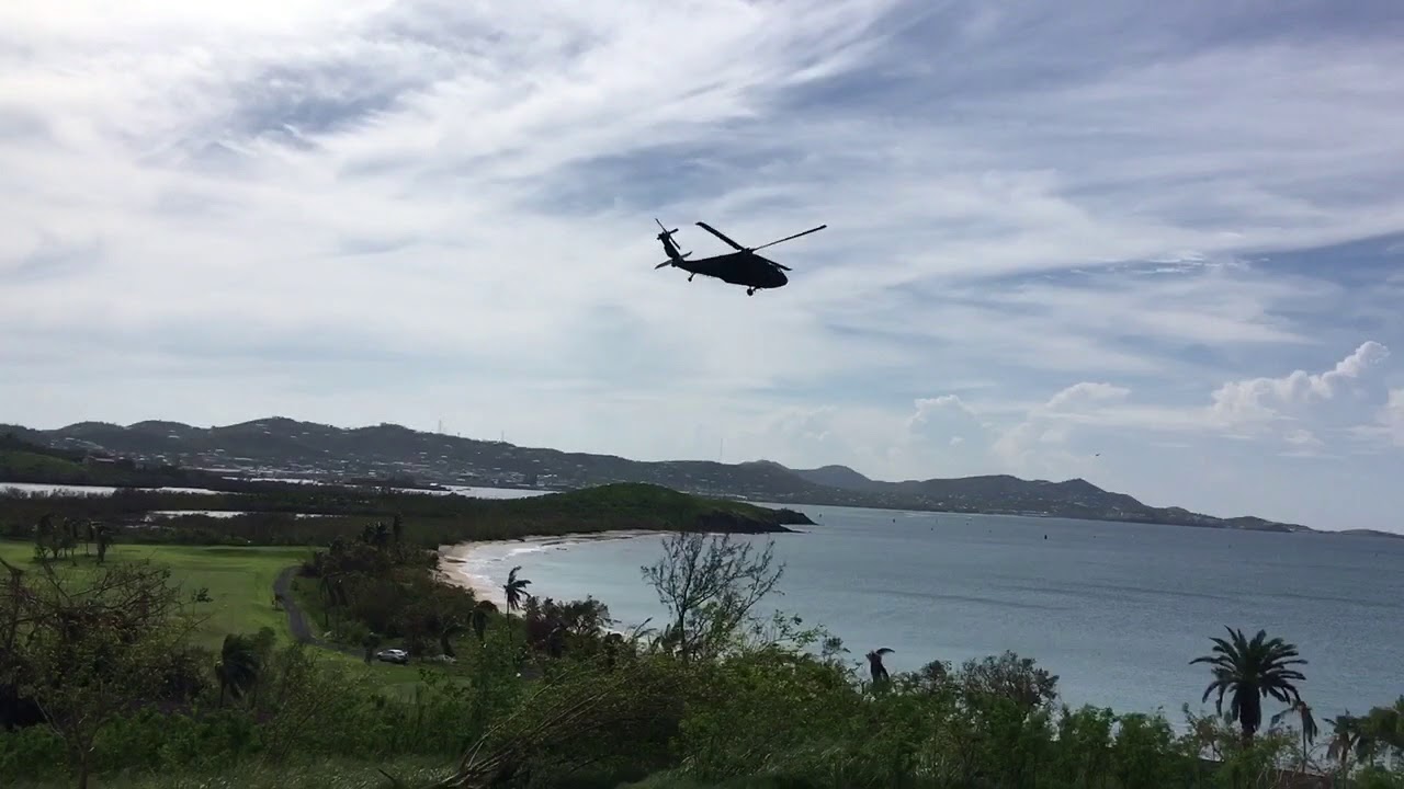 Hurricane Maria Aftermath... FEMA Helicopter landing at The Buccaneer ...