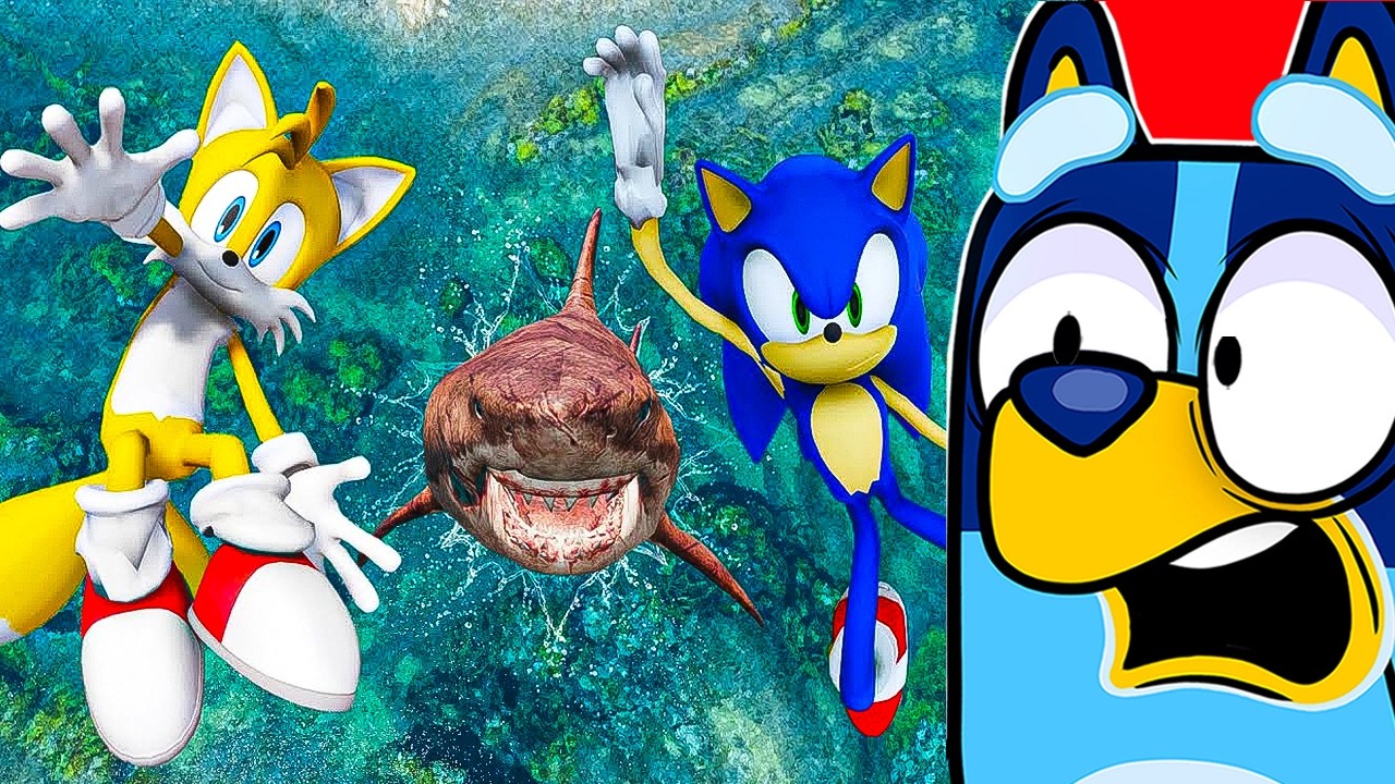 BLUEY RÉAGIT à TAILS et SONIC contre un REQUIN sur GTA 5 ! - YouTube