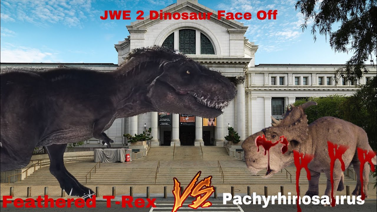 JWE 2 Dinosaur Face Off Feathered T-Rex vs Pachyrhinosaurus 2024 - YouTube