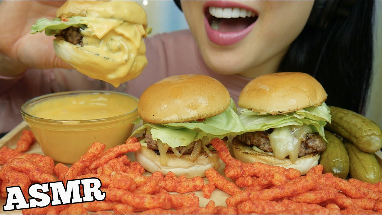 ASMR HOMEMADE SWISS CHEESE BURGER + CHEESE SAUCE (EATING SOUNDS) NO ...