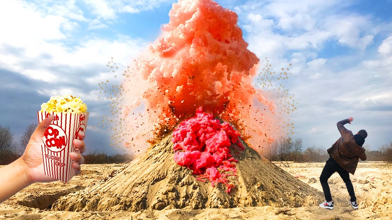 Experiment: Balloon Popcorn Volcano Eruption of Mentos VS Coca-Cola ...