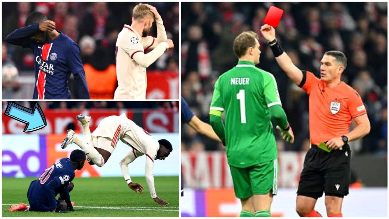 Ousmane Dembele red card for challange on Alphonso Davies in Bayern ...