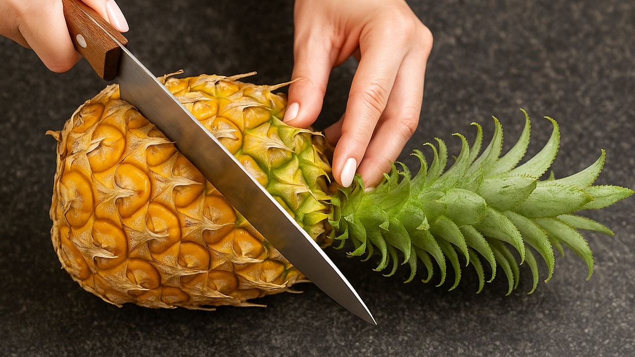Cut Pineapple Without Removing Eyes Or Peeling ! It's Surprisingly Easy ...