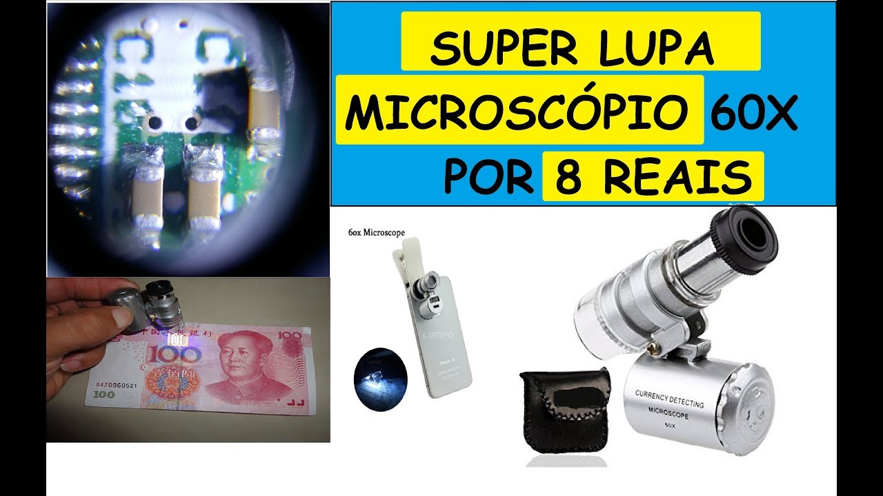 MICROSCÓPIO 60X MINI LUPA COM ZOOM; LUZ LED E LUZ ULTRAVIOLETA BARATO ...